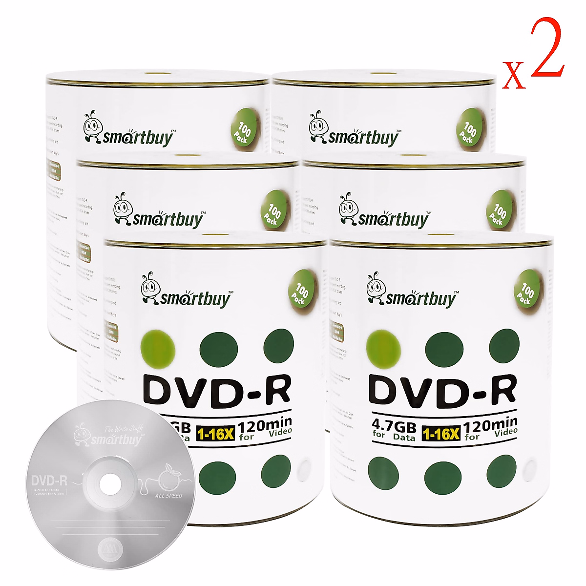 Smartbuy 1200-disc 4.7gb/120min 16x DVD-R Logo Top Blank Data Recordable Media Disc