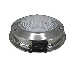 Pactrade Marine Dome Light 12V - 3-Inch Lens, Cool White LED | Stainless Steel Boat Light with Built-In Rocker Switch, Surface Mount | RV, Trailer, Boat Interior Lights, Marine Lights