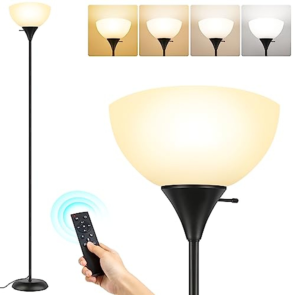 OUTON Standing Lamp, Modern Floor Lamp with Remote,4 Color Temperatures, Stepless Dimmable Brightness, Timmer, Torchiere Lamps for Living Room, Bedroom, Office, Reading(9W LED Bulbs Included)
