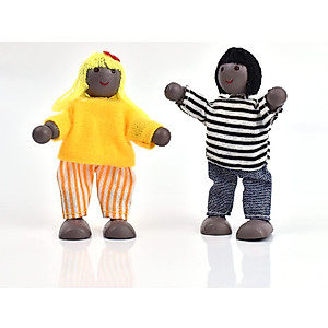 Jzszera Wooden Dollhouse People of 7 Pcs Family Figures with 2 Pets (Dog and Cat) for Girls Toddler Kids Dollhouse Accessories Toy