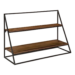 Kate and Laurel Lander Rustic Hanging Wall Shelf, 24" x 8" x 16", Rustic Brown and Black, Two Tiered Farmhouse-Inspired Shelves for Wall