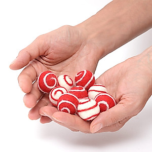 Glaciart One Wool Felt Balls Swirls (10 Pieces) 2.5 Centimeters - 1 Inch, Handmade Felted Valentines and Christmas Colors - Bulk Small Puff for Felting and Garland