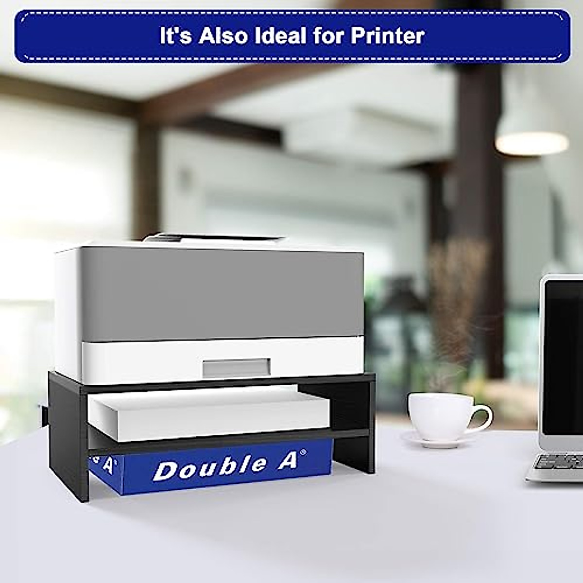 ERGO TAB Monitor Stand, Monitor Riser Wood 2 Tiers Desk Organizer Stand with Cellphone Holder, Laptop Printer Stand with Cable Management