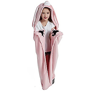 CASABACO Wearable Blanket Hoodie for Kids, Animal Hooded Blanket, Gift for Kids, Bunny Pink