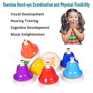 SHINLEYPACK Desk Bells Hand Bells for Kids,8 Notes Diatonic Colorful Metal Music Bells Percussion Instrument Musical Teaching Chromatic Birthday Gift for Children