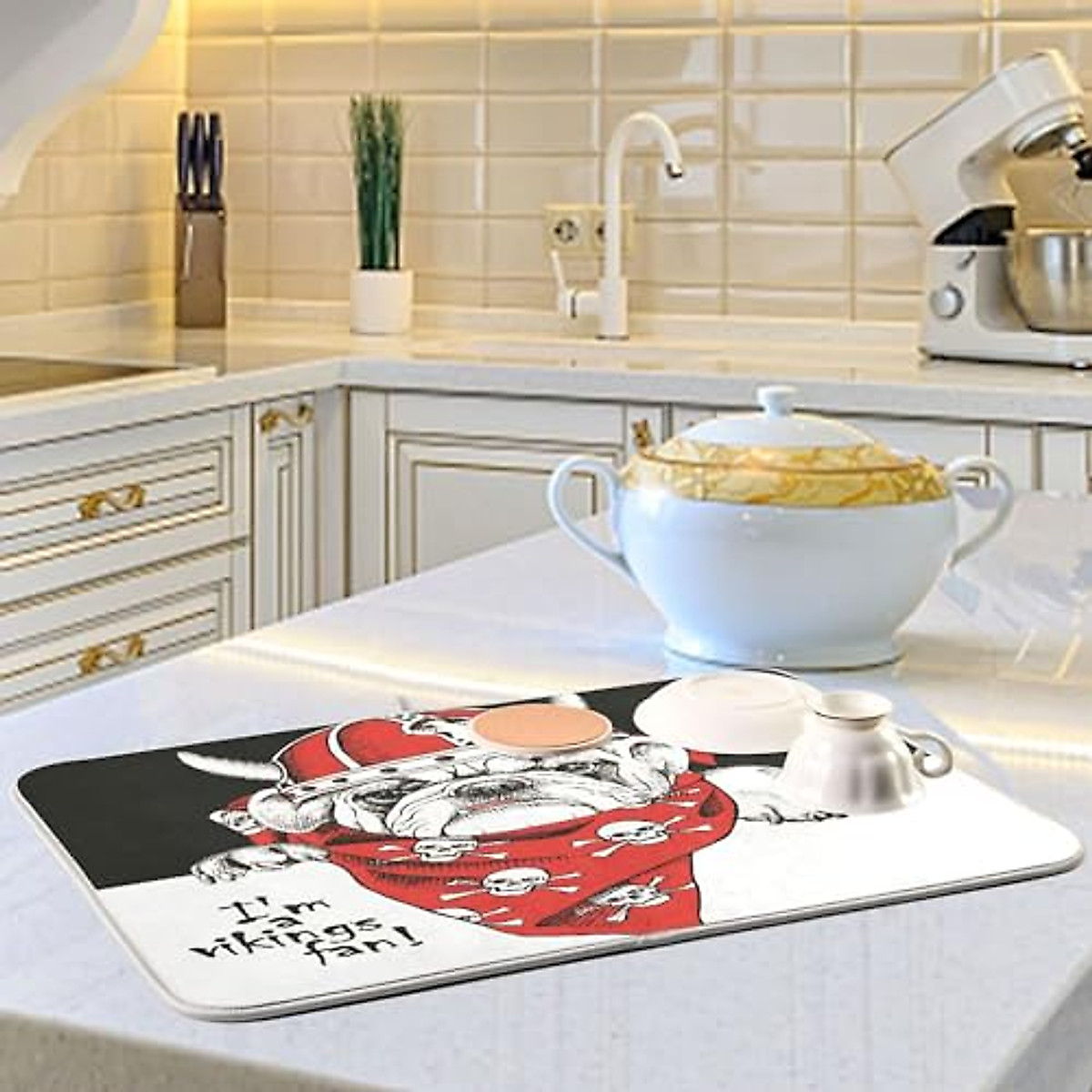 Red Skull Scarf Bulldog Black White Dish Mat Memory Foam Dish Drying Mat 16 X 18 Kitchen Mat Counter Dish Drainers Mat Dryer Kitchen Mat