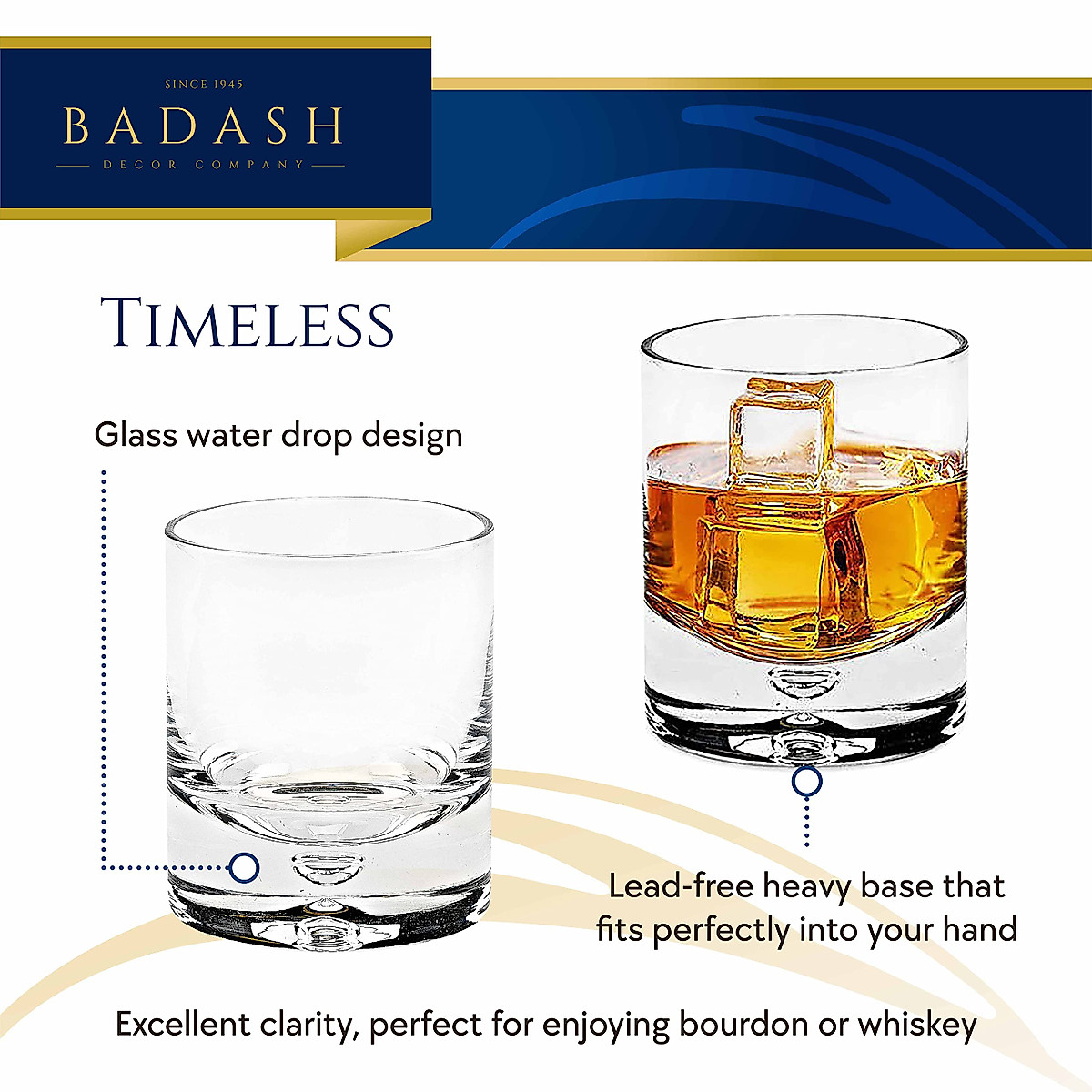 Badash Galaxy Crystal Old Fashioned Glasses - Set of 4 Mouth-Blown Lead-Free Crystal 8 oz. Rocks Glasses for Whiskey, Bourbon & Scotch