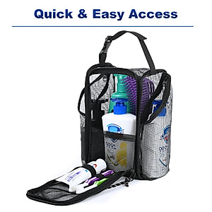 Cosmos Mesh Shower Caddy Toiletry Organizer Hanging Shower Tote Bag, Quick Dry Shower Organizer Portable Bath Bag with Durable Zippers & Side Pockets for Travel, Gym, Swimming, Beach and Camp