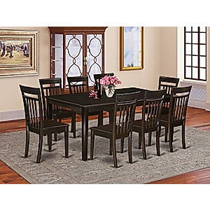 East West Furniture HECA9-CAP-W 9-Pc Kitchen Table Set - a Self-Storing Butterfly Leaf Modern Kitchen Table - 8 Dining Chairs with Solid Wood Seat & Slatted Back - Cappuccino Finish