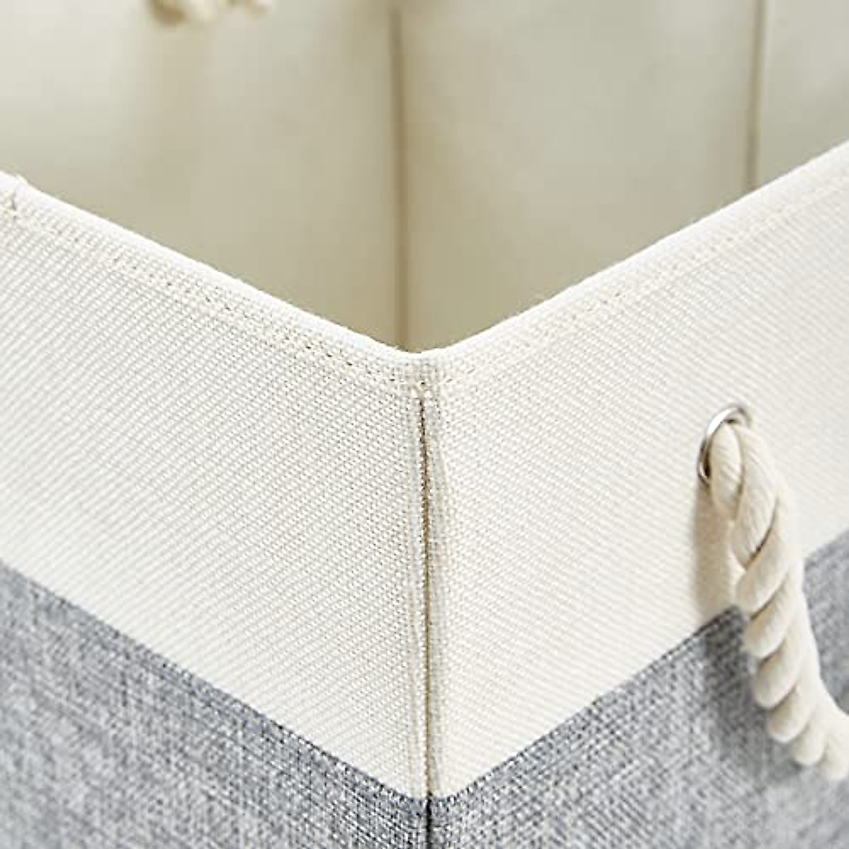 Onlycube Foldable Fabric Storage Bins 13x13x13 inch for Cube Organizer with Cotton Rope Handles, Collapsible Basket Box Organizer for Shelves and Closet, Beige/Grey, 4Pack