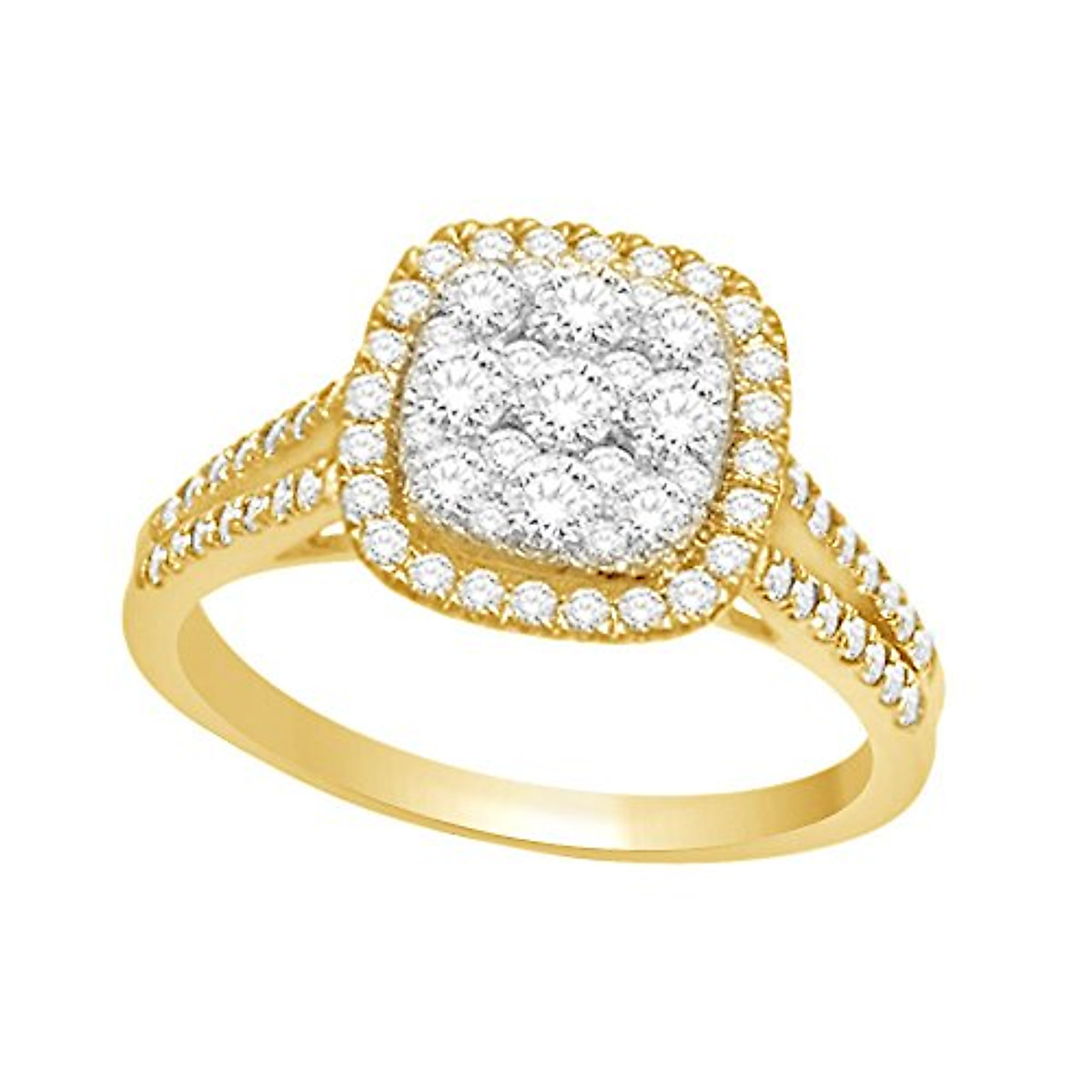 AFFY Square Cluster Split Shank Engagement Wedding Ring In 14k Yellow Gold With Round Cut White Natural Diamond With Ring Size 12