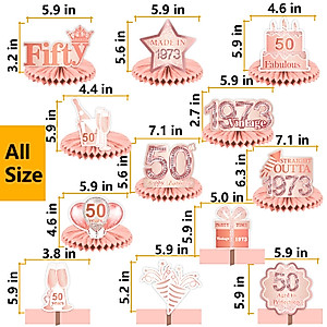 Happy 50th Birthday Rose Gold Table Honeycomb Centerpieces Balloons Theme Decor Table Decorations Table Toppers for Girls Women Sweet Princess 50 Years Old Pink Birthday Party Bday Supplies Ornament