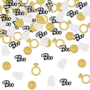 200Pcs Halloween She Found Her Boo Themed Bridal Shower Confetti Gold Black Ghost Diamond Ring Confetti Halloween Table Decorations for Halloween Bridal Shower Engagement Wedding Party Decor Supplies