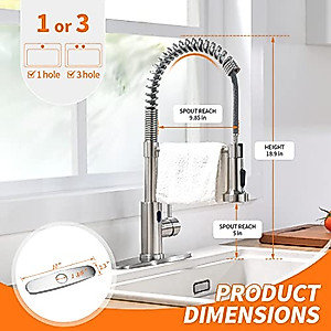 OWOFAN Touchless Kitchen Faucet with Pull Down Sprayer LED Light Single Handle Kitchen Sink Faucet Motion Sensor Smart Hands-Free, Stainless Steel Brushed Nickel 1080SN