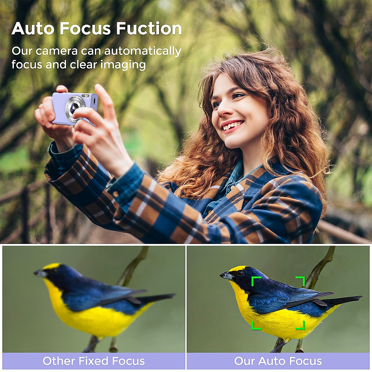 Jckduhan Digital Camera Auto Focus 2.7K Vlogging Camera HD 48MP 16X Digital Zoom Camera with 32G Memory Card 2 Batteries YouTube Portable Mini Compact Camera for Kids Teens Adult Beginner