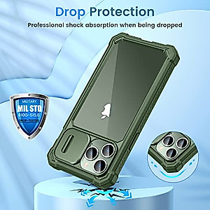 Ruky for iPhone 13 Pro Max Case with Camera Cover, iPhone 12 Pro Max Case Built-in Screen Protector, 12 Pro Max Full Body Case for iPhone 13 Pro Max & iPhone 12 Pro Max 6.7", Green