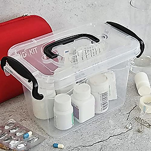 Yesdate Set of 6 Plastic Storage Box, Small Storage Latch Bin/Container with Lids, Clear, 1.5 L, f
