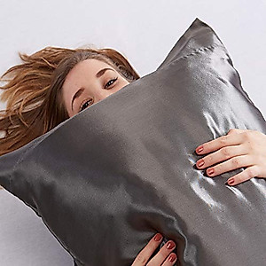 Great Bay Home Satin Pillowcase for Hair and Skin King - Charcoal Silk Pillowcase 2 Pack 20x36 inches - Satin Pillow Cases Set of 2 with Envelope Closure