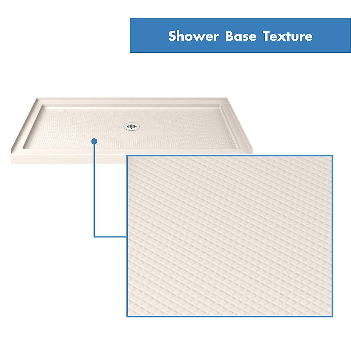 DreamLine SlimLine 34 in. D x 54 in. W x 2 3/4 in. H Center Drain Single Threshold Shower Base in Biscuit, DLT-1134540-22