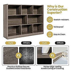 Tangkula Wood Storage Cube Bookcase, 3 Tier 8 Cube Open Shelf Storage Cabinet, Multipurpose Bookshelf, Display Shelf for Living Room, Bedroom, Study, Reading Nook, 48 x 12.5 x 36.5 Inch