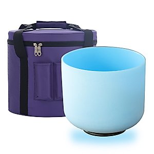 KVKA 432Hz G Note Throat Chakra Blue Color Frosted Quartz Crystal Singing Bowl 10 inch with Carrying Case for Sound Healing