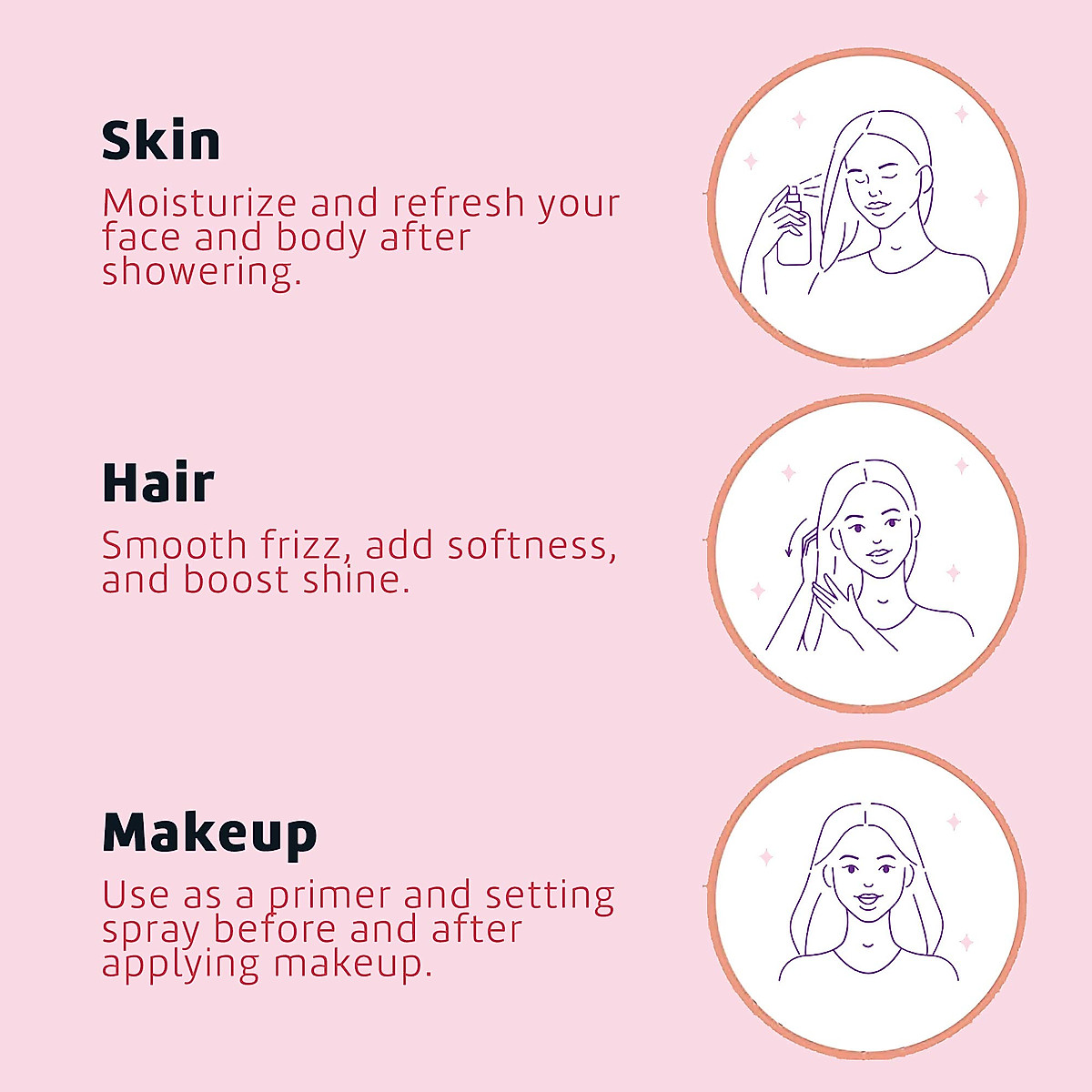 De La Cruz Rose Water and Glycerin Spray for Face - Rosewater Facial Toner and Moisturizer Mist for Skin and Hair 8 fl oz (236 mL)