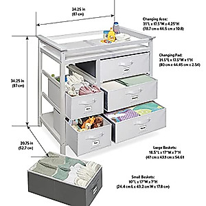 Modern Baby Changing Table with 6 Storage Baskets and Pad