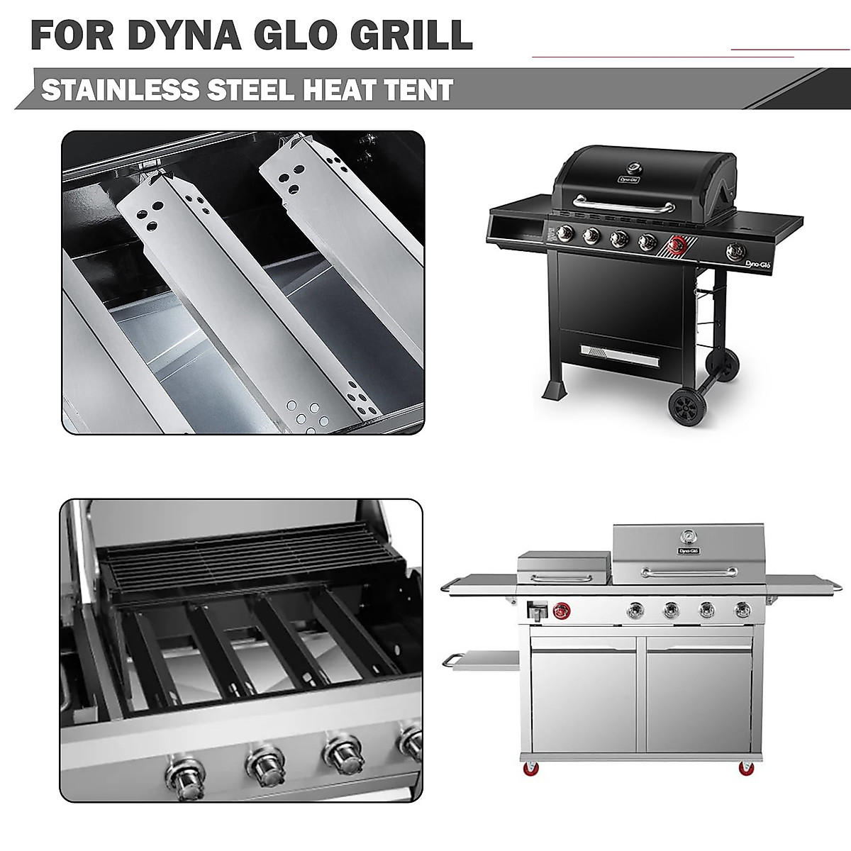 70-02-411 Heat Plates Replacement for Dyna Glo Grill Replacement Parts DGH474CRP DGX440SGP DGH474CRP-D 4 / 5 Burner Grill Parts DGH485CRP DGH485CRP-D DGF481CRP Stainless Steel Heat Shield Heat Tents