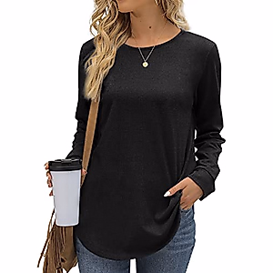 Aokosor Tunic Tops to Wear with Leggings Womens Long Sleeve Sweatshirts Lightweight Fall Outfits L