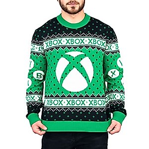 Ripple Junction Adult Unisex X-Box System Gaming Big X Logo Holiday Ugly Christmas Sweater - X-Large - Funny Video Game Christmas Sweater Green