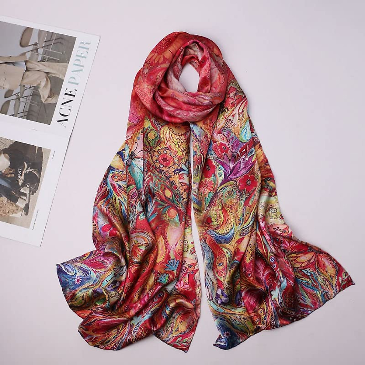 SUNMISILK 100% Mulberry Silk Scarfs for Women Floral Print Satin Long Scarf for Headscarf Hair Wraps Shawl with Gift Packed (Hsyh22)
