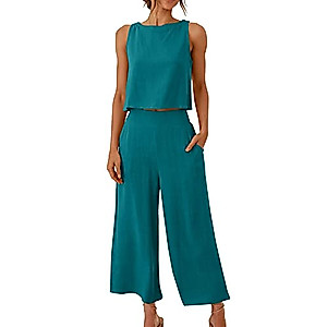 JDHUFEI Summer Sets for Women 2023 Fashion Vacation Outfits for Women Solid Color Blouse and Loose Wide Leg Pants Set