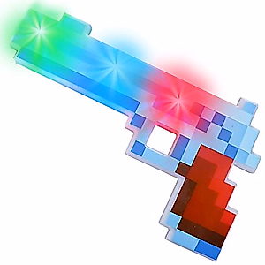 ArtCreativity 10 Inch Light Up Pixel Pistol Toy with Flashing LEDs - Cool Retro Pixelated Plastic Pistol - Video Game Party Supplies - Kids Halloween Gun Prop - Batteries Included