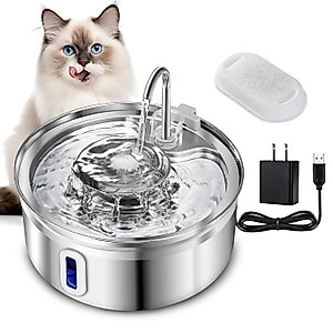 SlowTon Cat Water Fountain Stainless Steel - 3.2L/108oz Large Quite Pet Fountain, Automatic Cat Fountain Dog Water Dispenser with Water Level Window and Replacement Filters, Suitable for Cats, Dogs