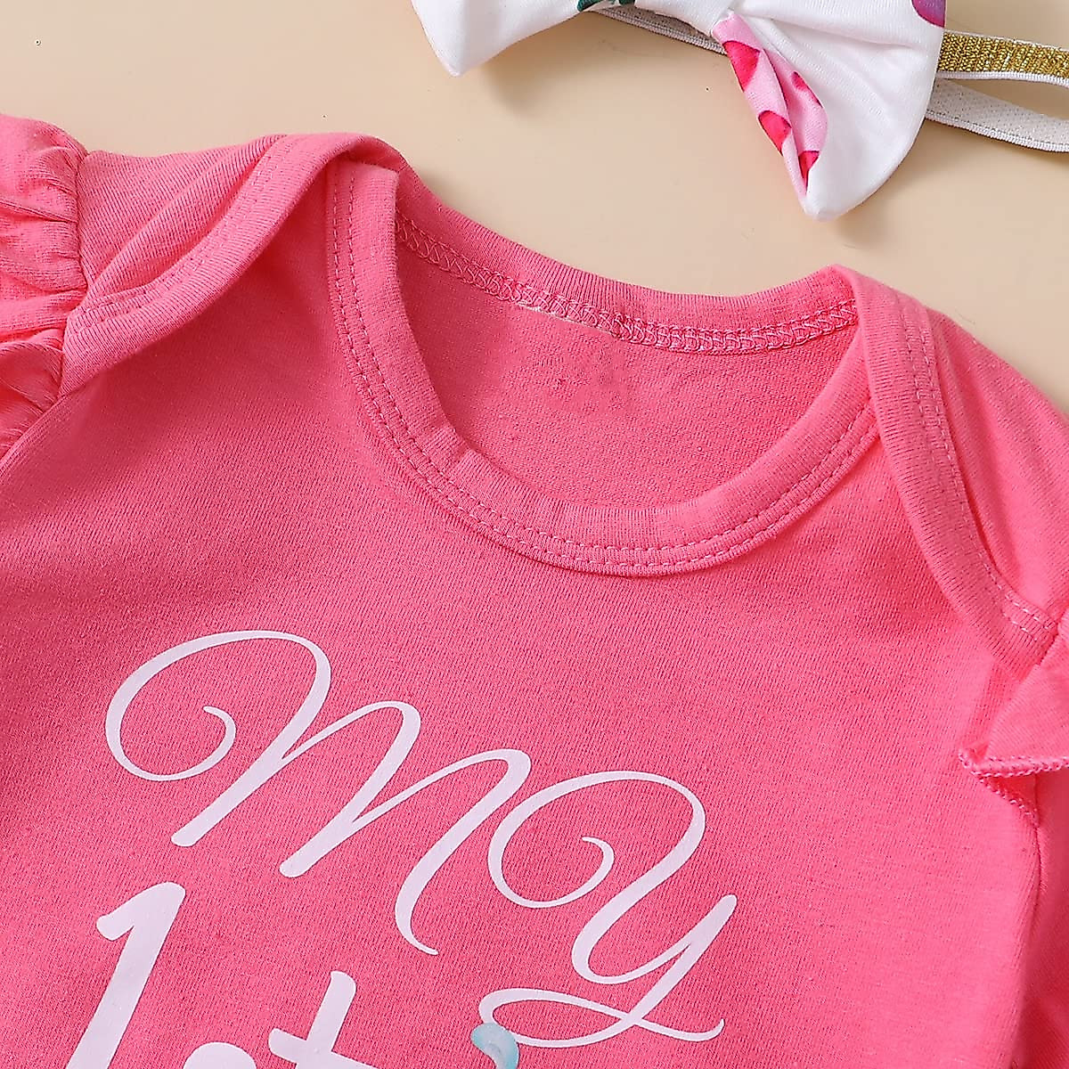 Aslaylme Newborn Girl Easter's Day Clothes Baby Easter Egg Flare Pant Outfit My 1st Easter's Day Bodysuit (Pink-1st,0-3 Months)