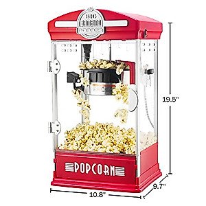 Great Northern Popcorn Big Bambino Popcorn Machine - Old Fashioned Popcorn Maker with 4-Ounce Kettle, Measuring Cups, Scoop and Serving Cups (Red), 10.8" x 9.7" x 19.5"