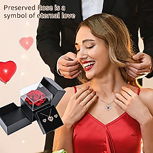 FOHEEL Birthday Gifts for Women Valentines Day Gifts Regalo de Cumpleaños Preserved Rose Love Box Regalos para Mujer Eternal Weetest Birthday Surprise Sweetest Day Gifts Jewelry Necklace Earring