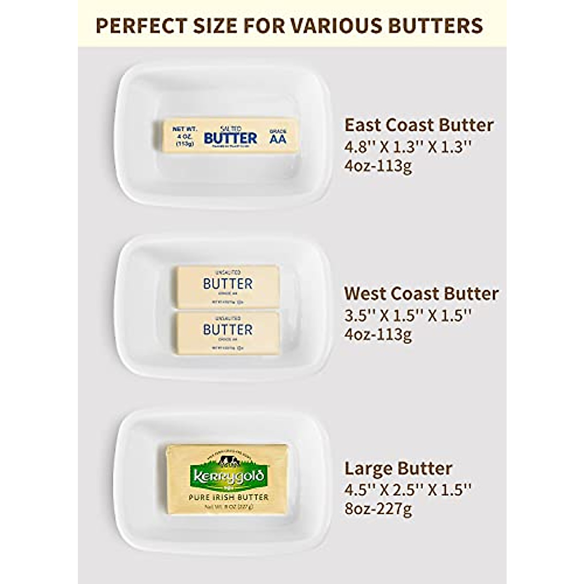 Airtight Better Dish with Lid for Countertop, Large Butter Dish with Cover, Porcelain Butter Keeper for East West Coast Butter and 8oz Butter, White - Better Butter