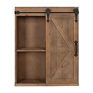 Kate and Laurel Cates Wood Wall Storage Cabinet with Sliding Barn Door, Farmhouse-Style Wall Cabinet, Ideal for Use as a Bathroom Cabinet, Pantry Cabinet, Kitchen Cabinet, Rustic Brown