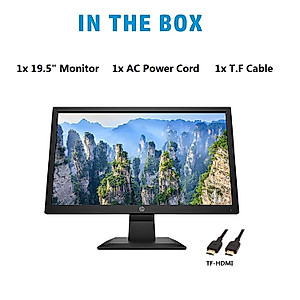 HP New V20 HD+ Compact Monitor: 19.5-inch HD+ Computer Monitor with TN Panel and Blue Light Settings, Monitor with Tiltable Screen, HDMI and VGA Port, 60Hz, TF-HDMI Cable, Black