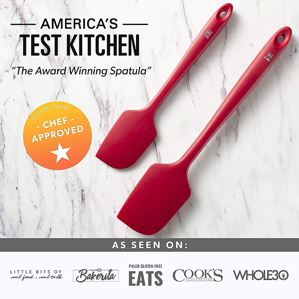 DI ORO - Large Silicone Spatula - 600ºF Heat-Resistant Spatula - Seamless Design - Pro-Grade Non-Stick Silicone Rubber with Reinforced Stainless Steel S-Core Technology (RED)