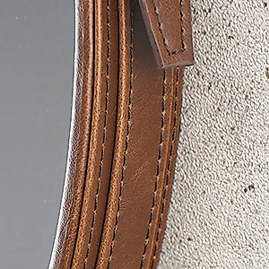 HofferRuffer Round Wall Mirror Decorative Mirror, Hanging Mirror with Hanging Strap Silver Hardware Hooker/Hanger, Diameter 23.6 inch, Brown-L