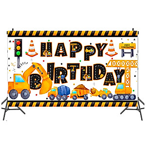 Guienco Construction Birthday Party Decorations Includes Construction Birthday Party Theme Supplies Backdrop（5FTX3FT） for Kids Birthday Party Baby Shower Partys Supplies