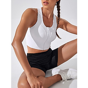 Verdusa Women's Zip Up Front Criss Cross Back Workout Sport Bra Tank Top White M