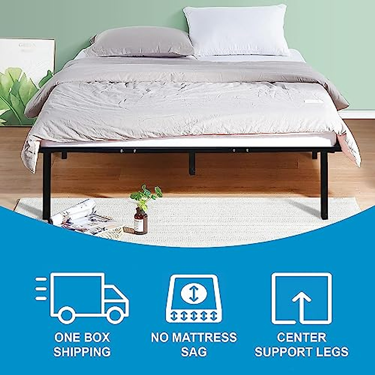 Boyd Sleep 14" High Metal Platform Bed Frame with Wood Slat Support, Adjustable Lumbar Zone from Firm to Plush, No Box Spring Required, Easy Assembly, Under Bed Storage Space, Size California King