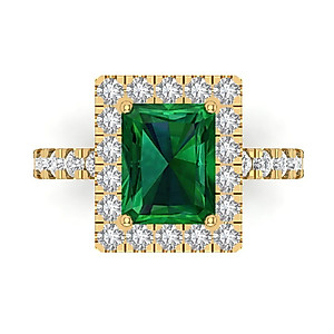 Clara Pucci 4 ct Emerald Cut Solitaire W/Accent Halo Emerald Art Deco Bridal Wedding Statement ring 18K Yellow Gold Size 8