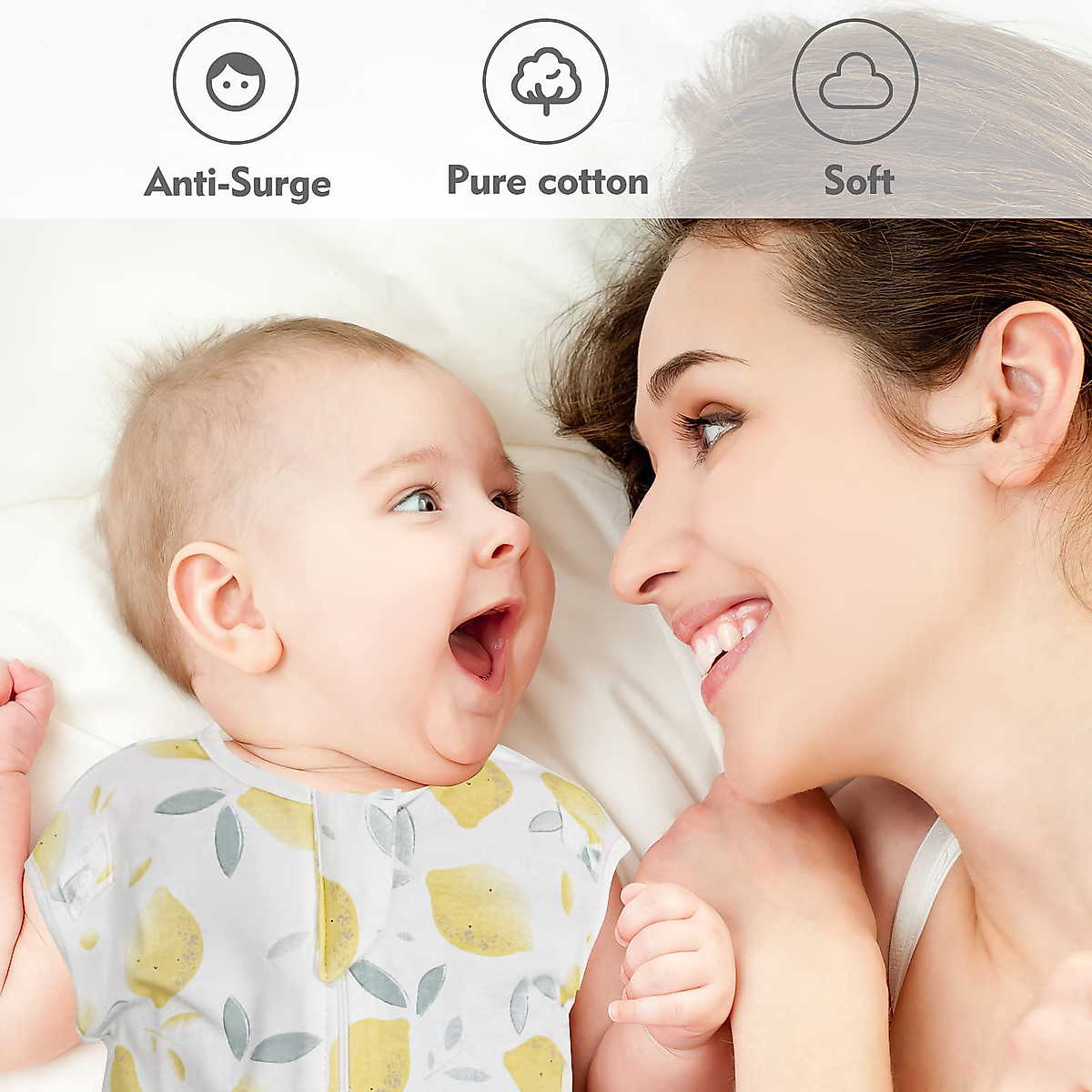 ANYEDDE Baby Swaddle Transition Bag, Baby Transition Swaddle Sleep Sack, Cuff Removable Arms Up Design, Transitions to Arms-Free Wearable Blankets with 2-Way Zipper, Smile & Lemon (3-6 Month)