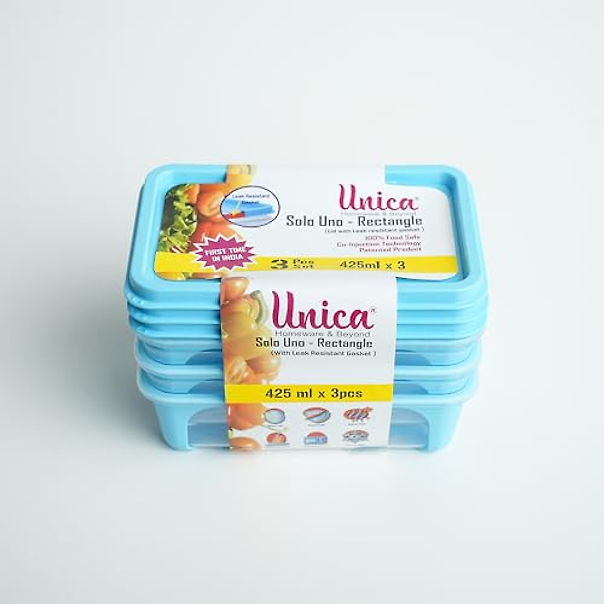 Unica Food Storage Containers with Airtight Lids, Microwave Safe Stackable Container for Snacks, Cereal, Freezer-safe, BPA-free, Dishwasher-safe, Set of 3, 14 oz, 3.72x3.72x2.04 in