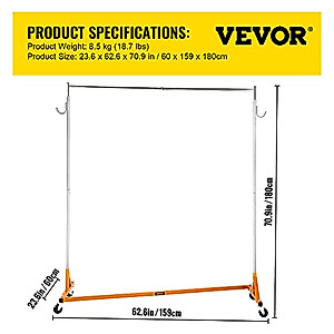 VEVOR Z Rack, 300 lbs Industrial Grade Z Base Garment Rack, 24" x 63" x 71" Height Adjustable Clothes Rack, Sturdy Steel Heavy Duty Clothing Rack w/ Lockable Casters for Home Garment Store Orange