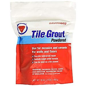 Savogran Tile Grout - 1lb Bag of Bright White Grout Powder Mix for Tile Installation & Repair - Durable Waterproof Grout for Pools, Tubs, Showers, Sinks - Ceramic & Mosaic Unsanded Powdered Grout